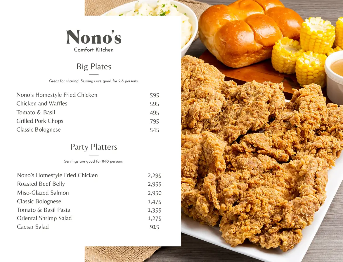 Nono’s Philippines Menu Prices 2025